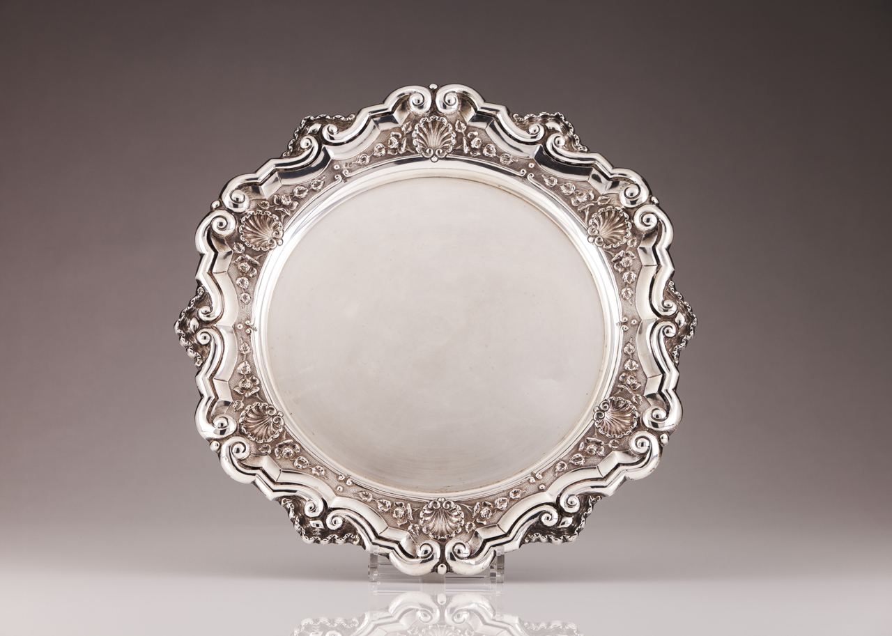 [Auction 38] Lot 176 - A large three footed Portuguese silver salver ...